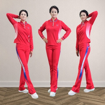 佳木斯健身操新款时尚运动休闲火焰红CX长袖南韩丝套装NCT03