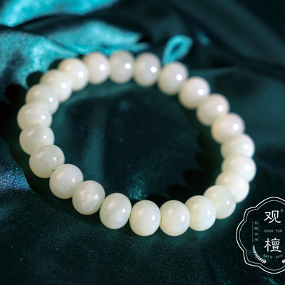 观檀 和田玉浅晴水算盘珠手串女玉石手链90097（多样性发其一）