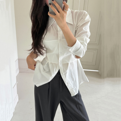 韩国翻领蝴蝶结收腰衬衫