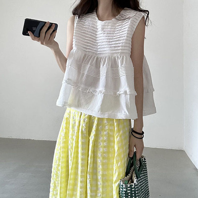 韩国甜美减龄木耳边背心女娃娃衫