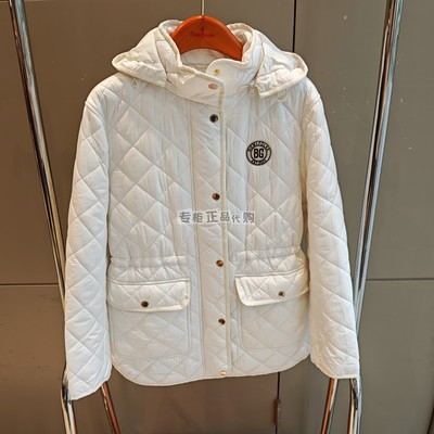 比音勒芬女菱格纹连帽保暖棉服