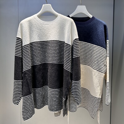 MACQNF春季新2026时尚宽松休闲小众百搭慵懒风针织条纹衫MQ89311