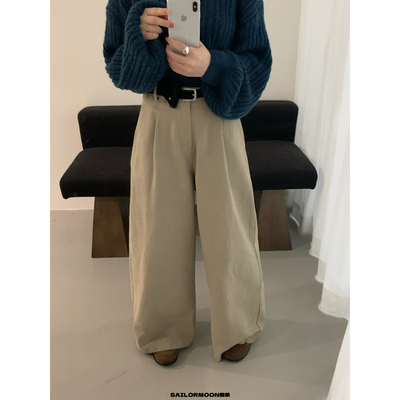 SAILORMOON想象秋季新款韩系高腰宽松显瘦百搭配细皮带气球裤长裤