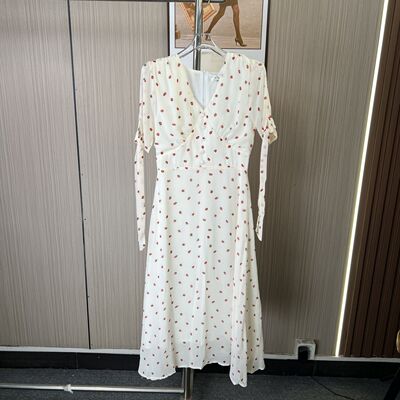 3095撤柜AL碎花波点新款气质夏季长款收腰连衣裙显瘦短袖裙子