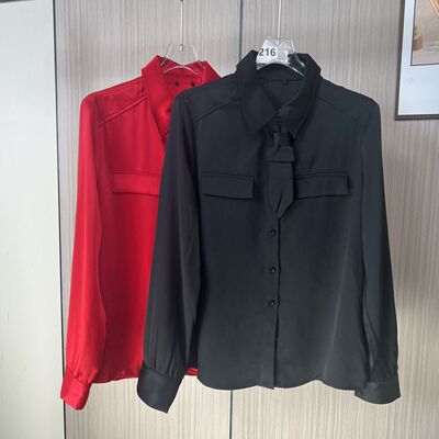 7858品牌撤柜剪标2026秋装新款长袖醋酸黑色衬衫女单排扣休闲衬衣