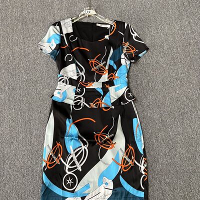 1776品牌撤柜SD夏季新款港风花色缎面连衣裙女士碎花短袖裙子