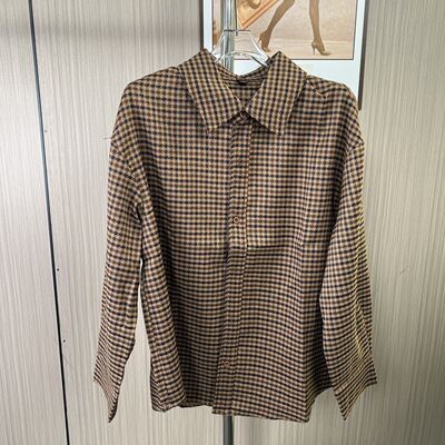 4072撤柜cg大码女装格子衬衫设计感小众秋冬款外宽松港风长袖衬衣