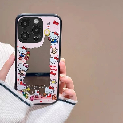 哈喽kitty猫补妆镜K11适用OPPO Reno13/12手机壳10/9pro+全包Find X8/7/6硅胶A72/53防摔96可爱A93S卡通58女