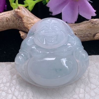 LZ实拍35*40*8天然缅甸翡翠冰透白月光大佛公吊坠