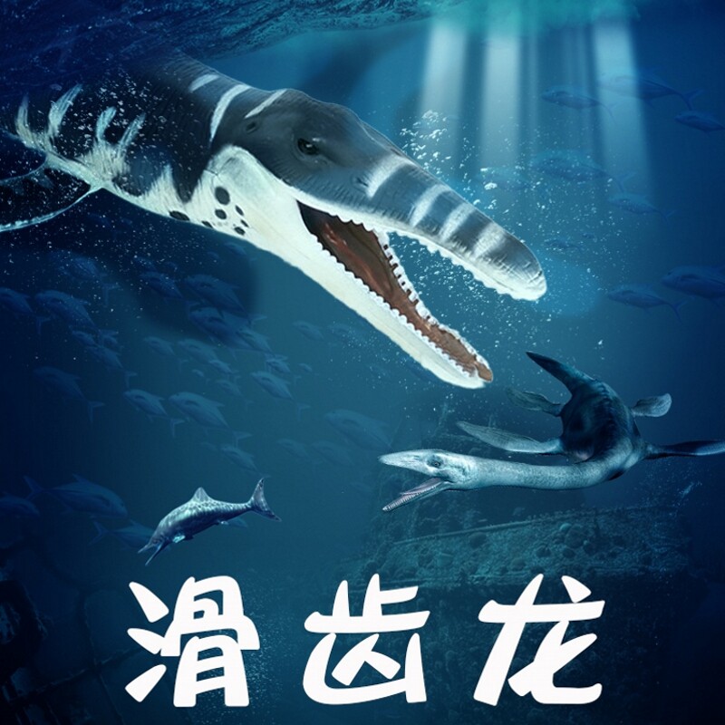 史前巨兽滑齿龙儿童海洋恐龙模型玩具仿真动物远古深海底生物沧龙
