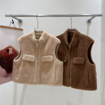 一起设计上新法式复古羊羔毛立领马甲羊毛外套（含100羊毛）82596