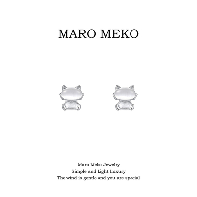 MaroMeko通体999足银小猫咪耳钉