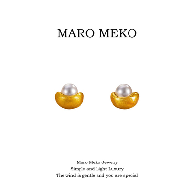 MaroMeko迷你金色小元宝耳钉