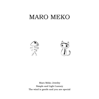 MaroMeko猫咪鱼骨不对称耳钉