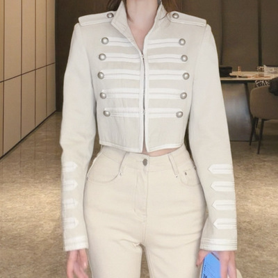 Jennie同款撞色拿破仑短外套