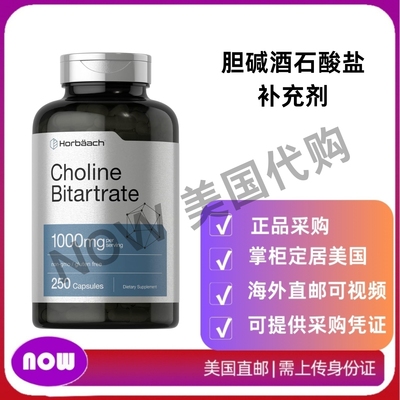 美国直邮 Horbaach 胆碱酒石酸盐补充剂 1000毫克 250粒 非转基因