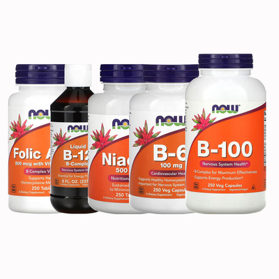 NOW FOODS诺奥维生素B族VB B1 B2 B3B5B6B12烟酸PABA甲基B50 B100