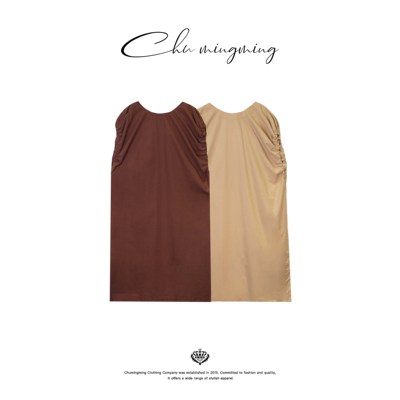 CHU楚妞原创设计百搭气质褶皱连衣裙MY24160