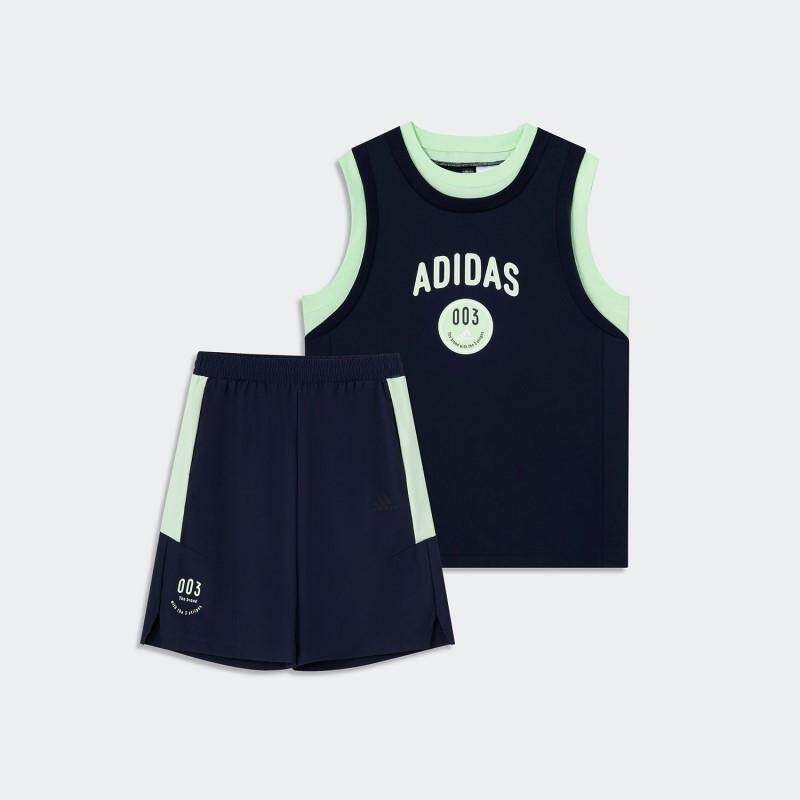 adidas阿迪童装 简约舒适百搭无袖背心短裤运动套装JD5204