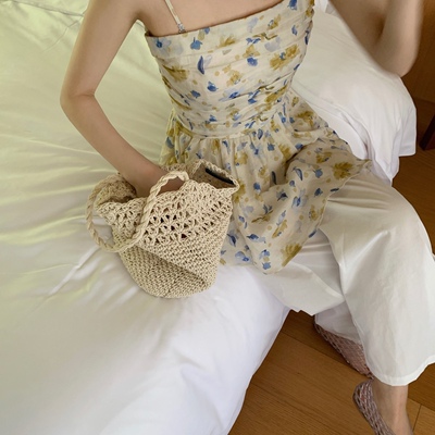 aboutmoon2025夏季苎麻连衣裙女