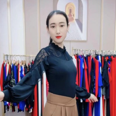 欢舞阁摩登双人舞气质女蕾丝镂空交际舞广场舞荷叶袖舞衣A0500