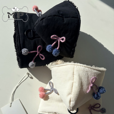 韩代宠物秋冬樱桃毛球连帽胸背