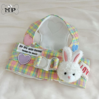 可爱兔子小熊格纹爱心胸背牵引绳