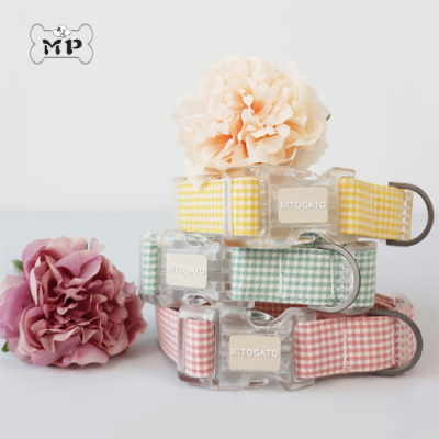 ritogato格子纯棉项圈宠物猫狗