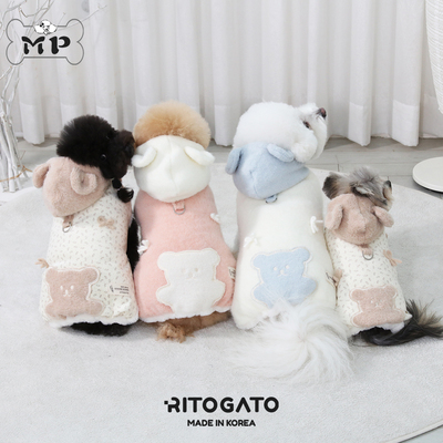 韩代冬可牵引鹅绒熊耳朵连帽披风