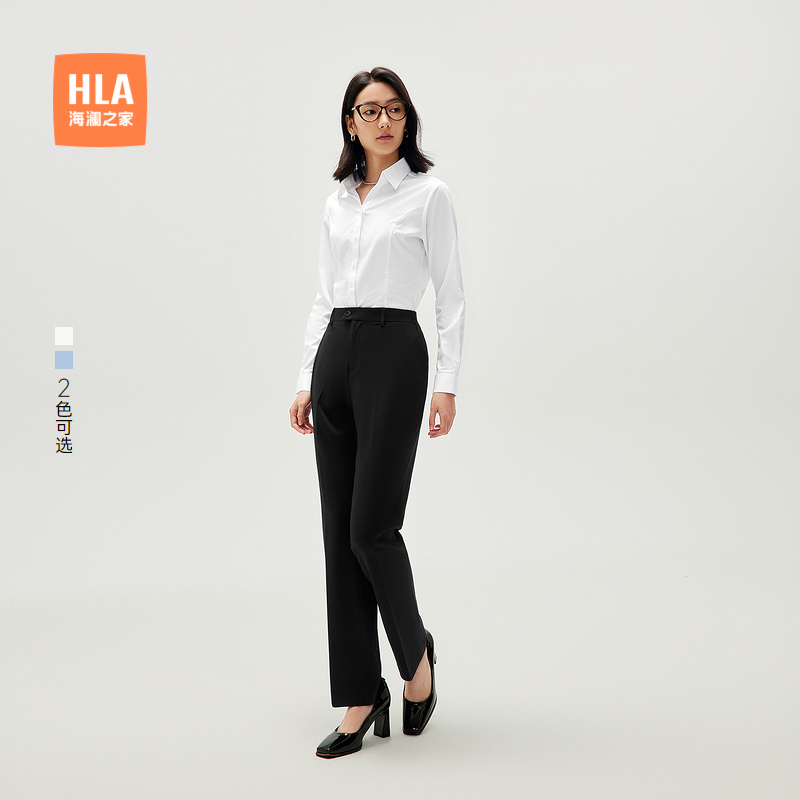 HLA/海澜之家商务长袖女士正装微弹白衬衫秋新款通勤翻领直筒衬衣 商品图