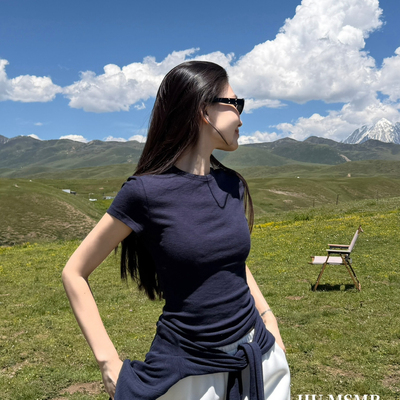 HUMSMR-秋上新简约纯色修身百搭短袖T恤C6231不退换