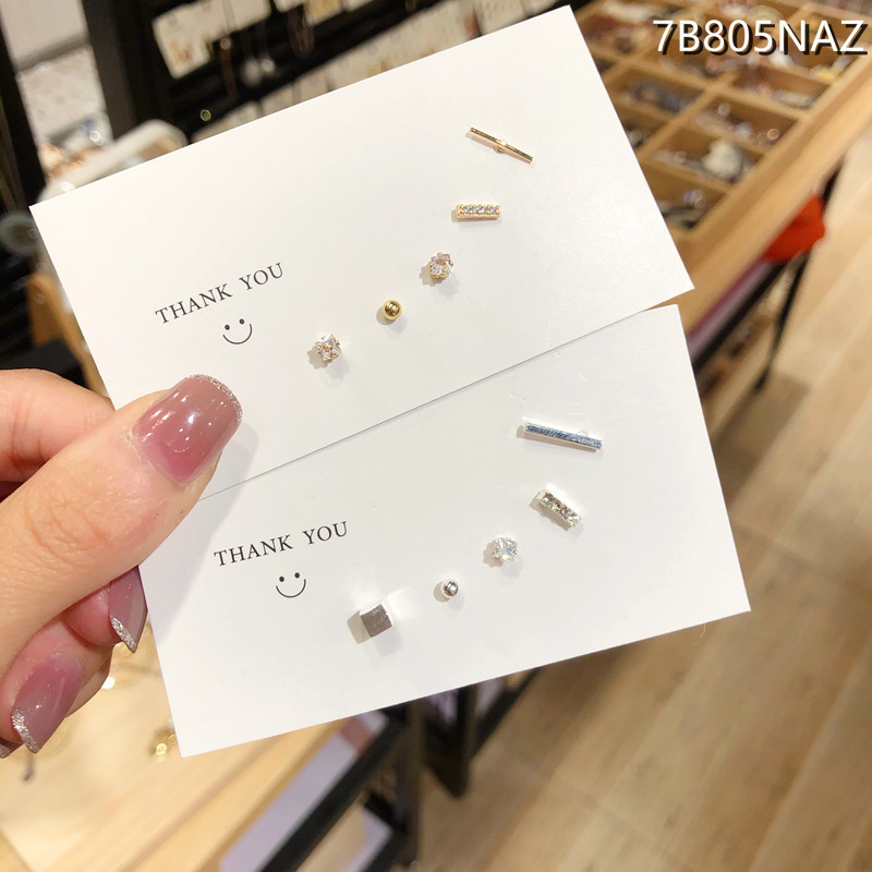 925银针韩国简约锆石6个套装耳钉女 韩版简约小巧ins冷淡风小耳饰