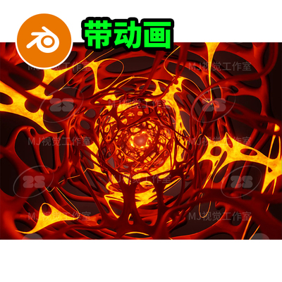 Blender科技动画炙热炽热隧道网格渲染空间视频血管场景模型3199