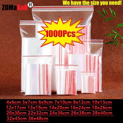1000-100Pcs Small Zip Lock Plastic Bags Transparent Bag Recl
