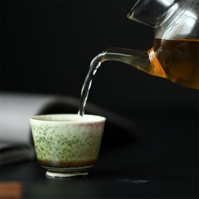 复古窑变中式冰裂纹飘绿品茗杯小