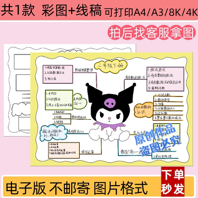 LDM二年级下册数学思维导图手抄报电子版线稿打印涂色模板A3A4