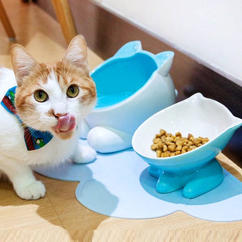 vivipet斜面陶瓷猫碗 猫咪狗狗食盆水盆猫耳朵碗 扁脸猫加菲猫碗
