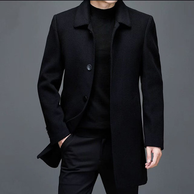 【北部庄园】男士经典商务休闲百搭简约纯色翻领大衣外套/80188