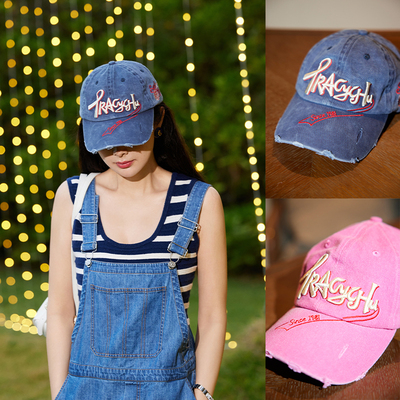 牛仔蓝/玫粉色刺绣棒球帽