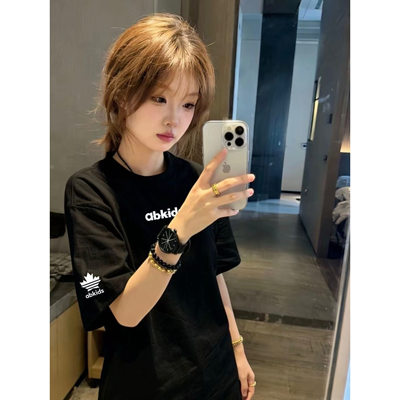 国潮牌hiphop美式高街字母刺绣短袖t恤女夏季宽松情侣设计感上衣