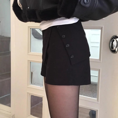 韩系不规则侧开叉休闲短裤秋冬女
