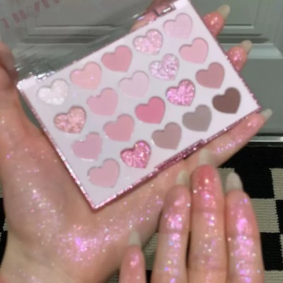 韩女小心机！纯欲淡妆微珠光粉紫膨胀色卧蚕高光20色眼影哑光日常