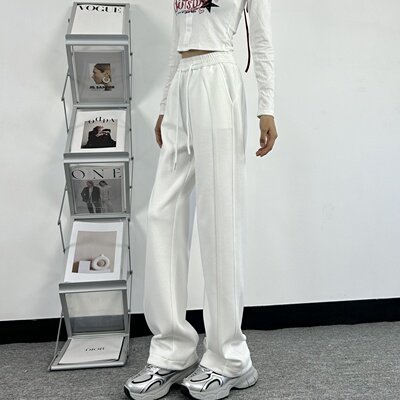 高个子175加长版运动裤女春秋冬加绒高腰阔腿裤窄版直筒休闲卫裤