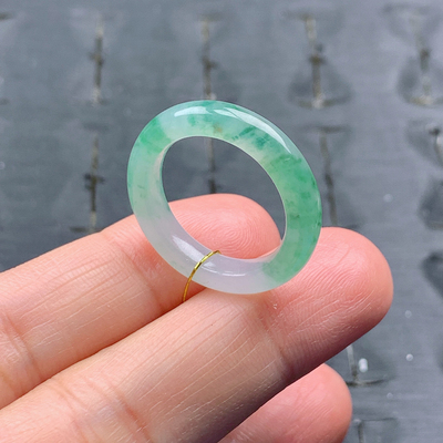 14号缅甸天然A货翡翠 T738 内径17.1/4.2/3.5mm 冰起胶飘花戒指