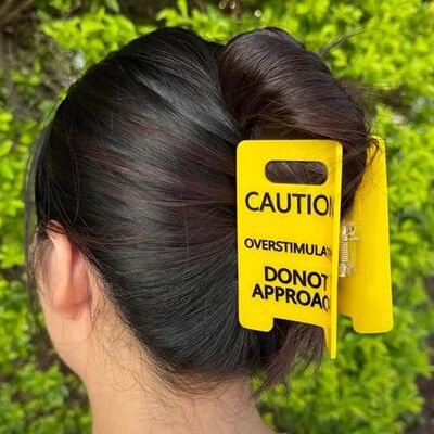 Funny Caution Overstimulated Hair Clip 3.94 Inch Anti-Slip