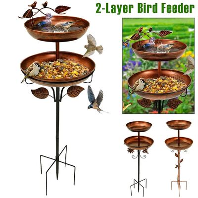 2-Layer Bird Feeder Iron Parrot Bird Birdtub with 5 Pronged