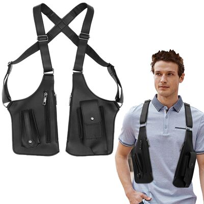 Adjustable Strap Holster Vest Bag PU Leather Double