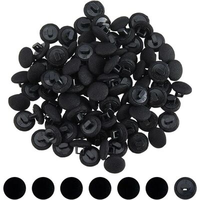 100Pcs Black Satin Cloth Buttons 9.5mm Fabric Button