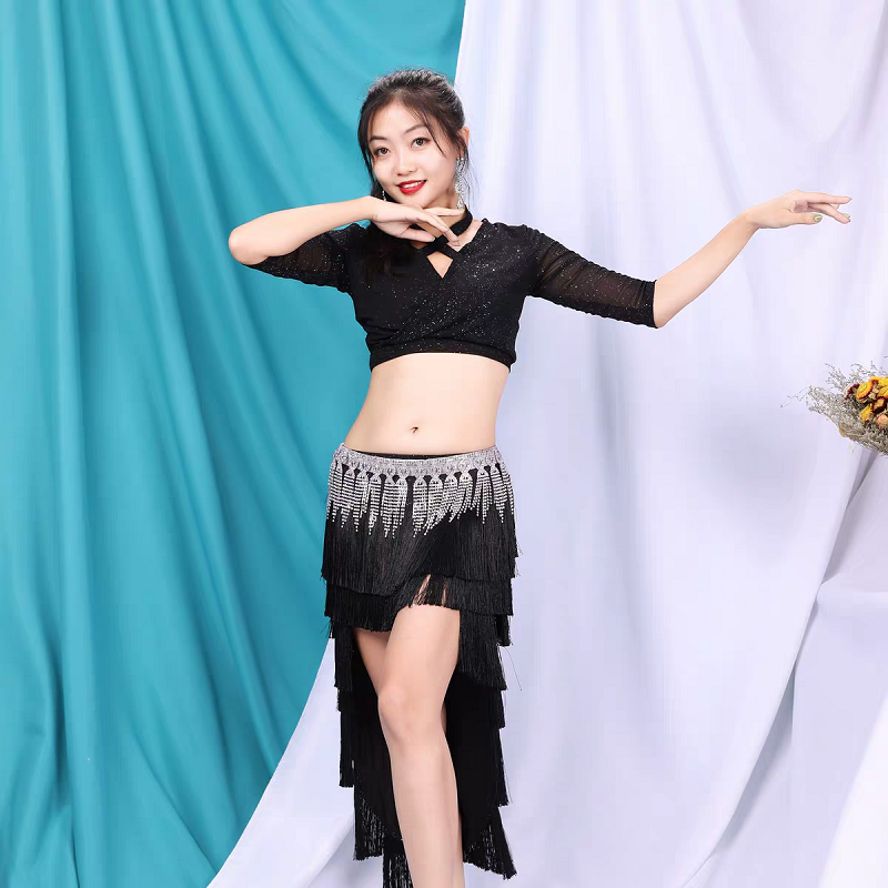 肚皮舞服装女2022秋冬新款舞蹈练功服演出服性感加密流苏裙子套装