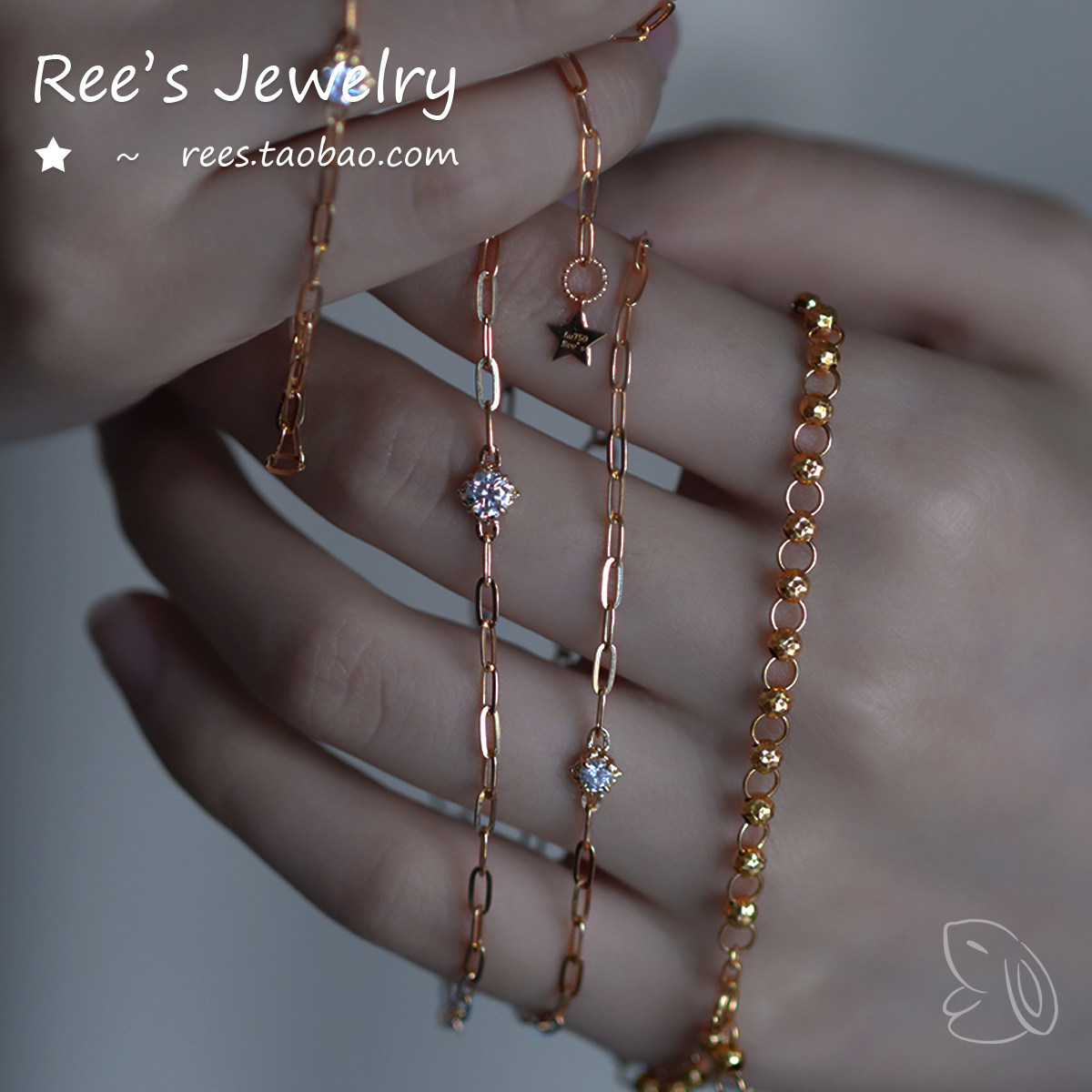 Ree.Tiny星系。极简ins单钻设计师手链18k黄金实验室培育钻石手链_虎窝淘